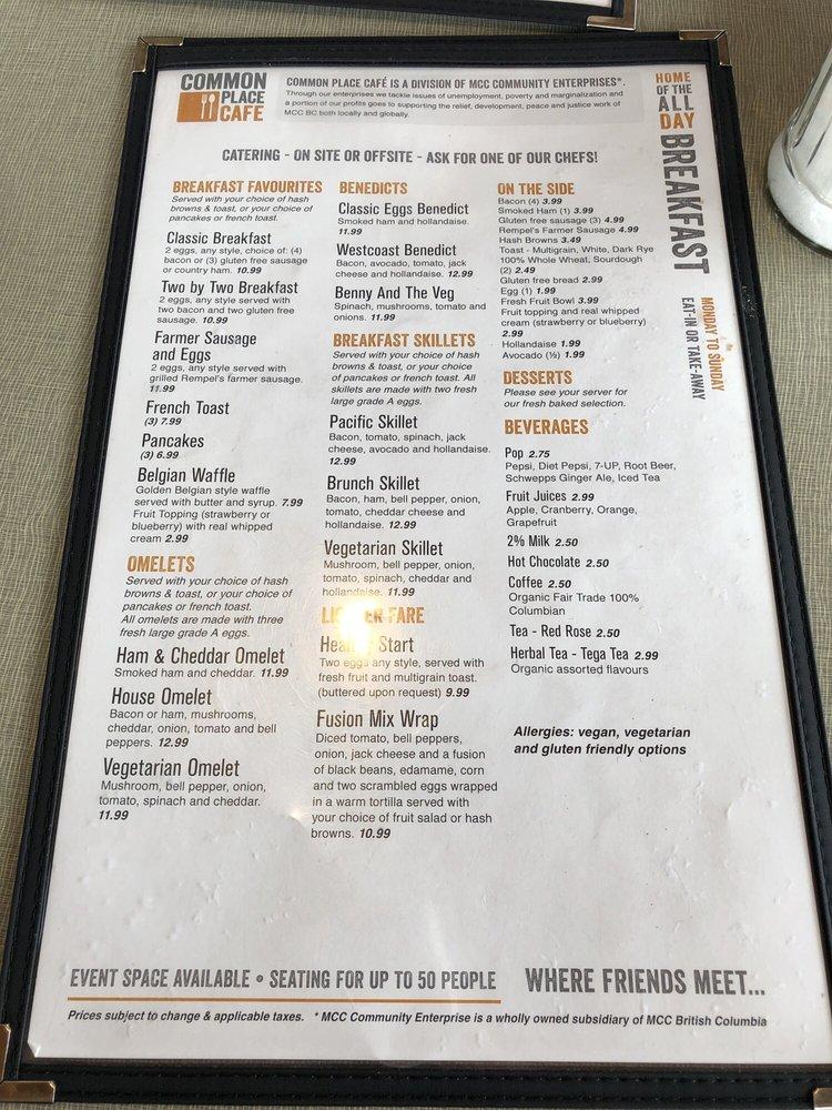 Menu at Common Place Cafe, Abbotsford
