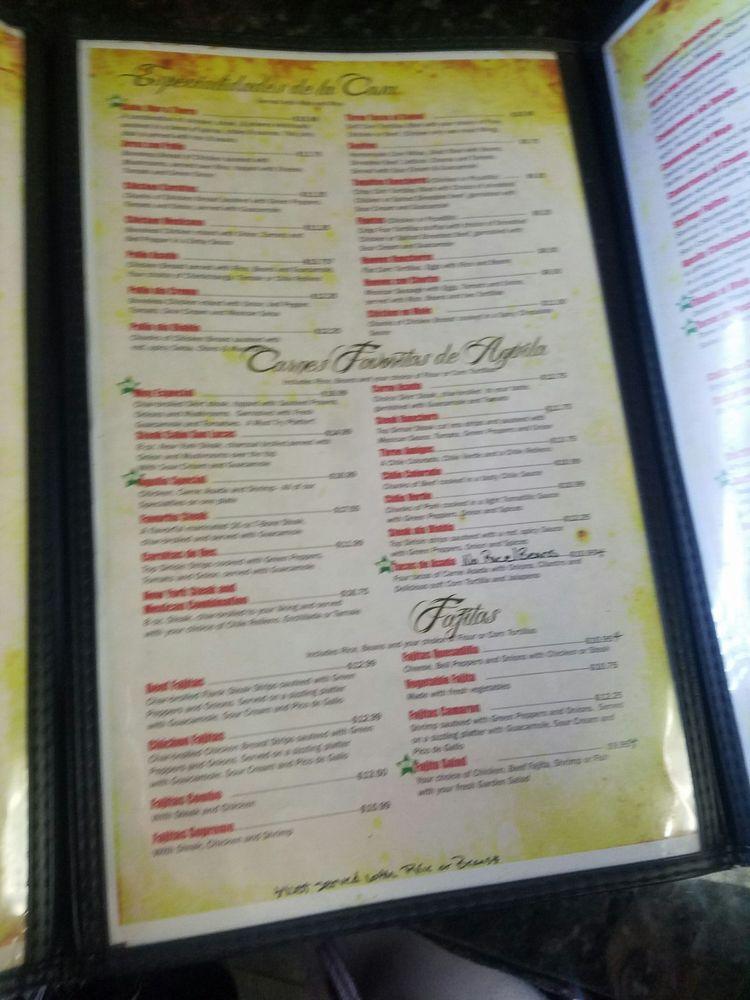 Menu at El Aguila Real restaurant, Battle Mountain