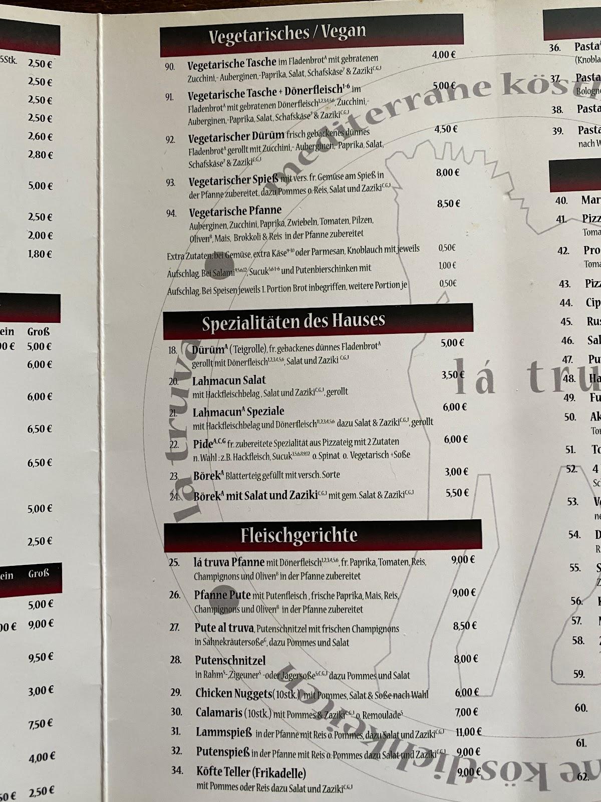 Speisekarte von Lá truva - mediterrane köstlichkeiten restaurant, Kassel