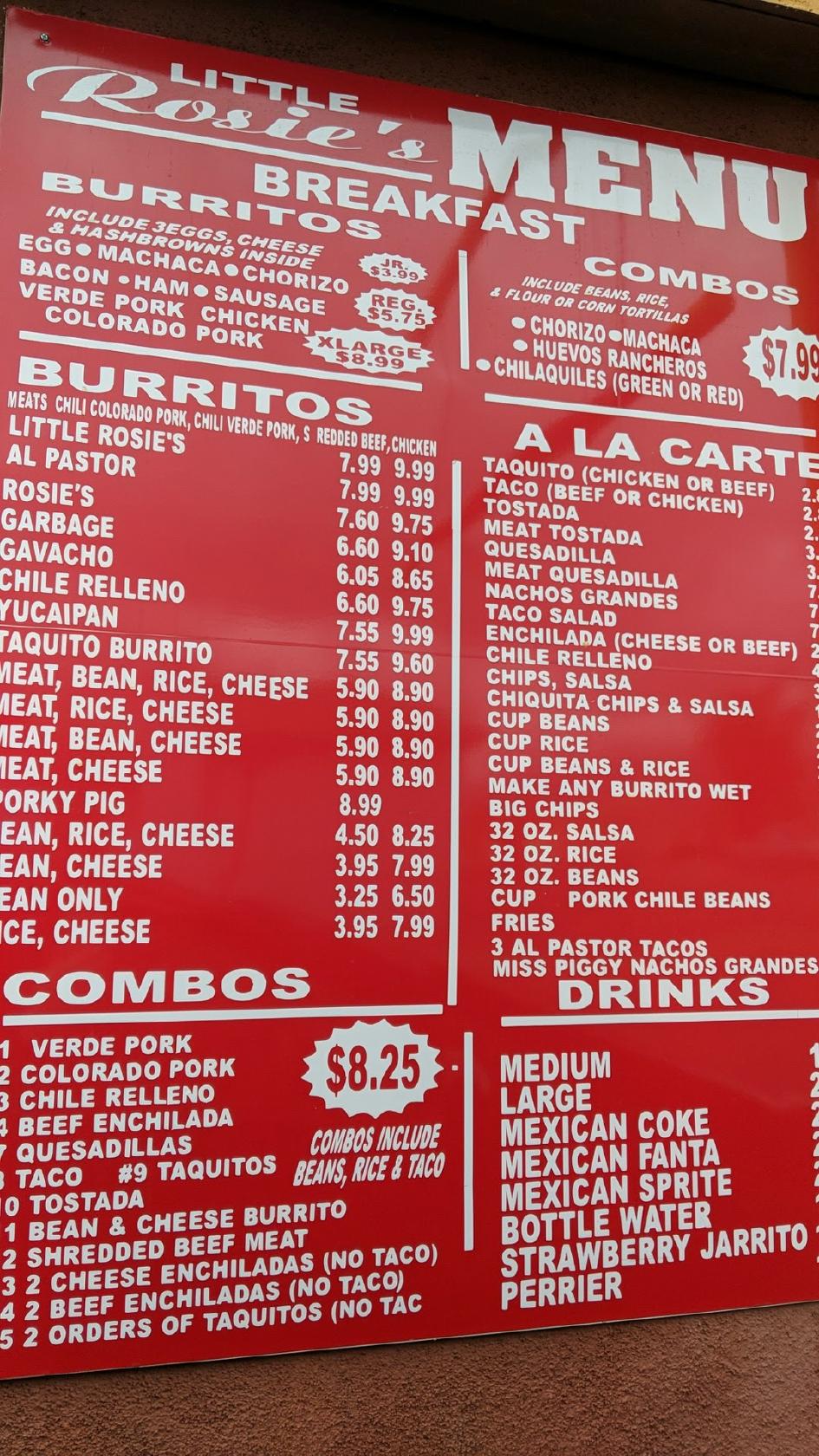Menu at Little Rosie's restaurant, Yucaipa