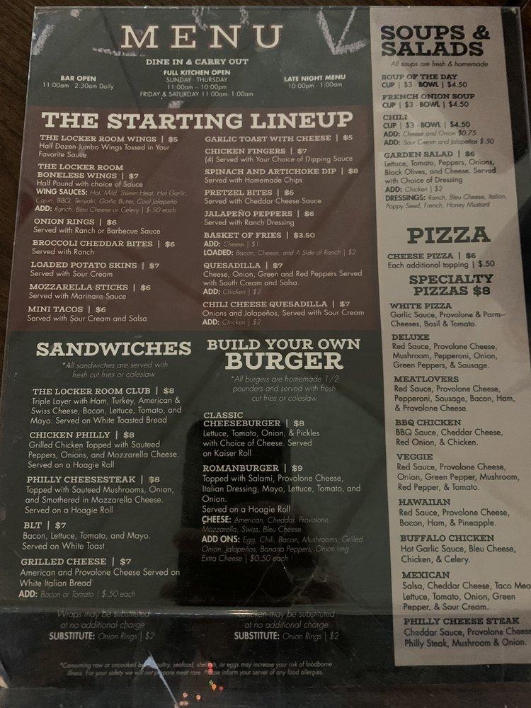 Menu at The Locker Room Bar & Grill - Broadview Heights, OH, Broadview ...
