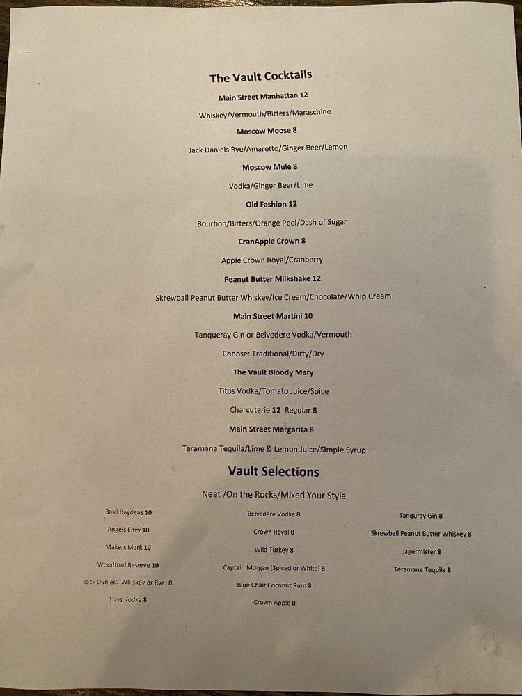 Menu at The Vault on Main pub & bar, Summersville