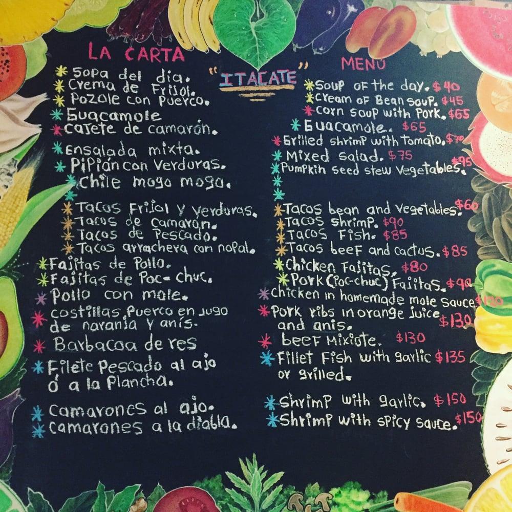 Menu at El Tucan restaurant, Tulum