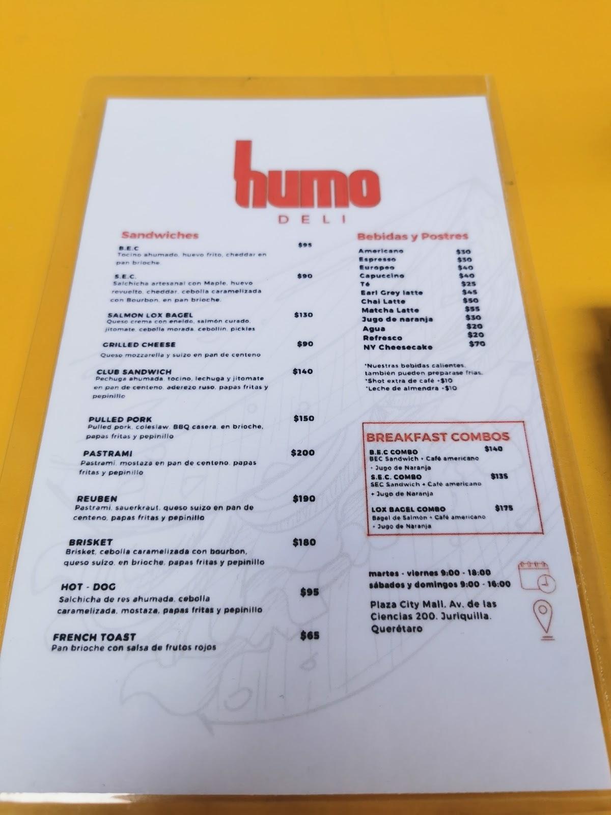 Menu at Humo Deli, Juriquilla