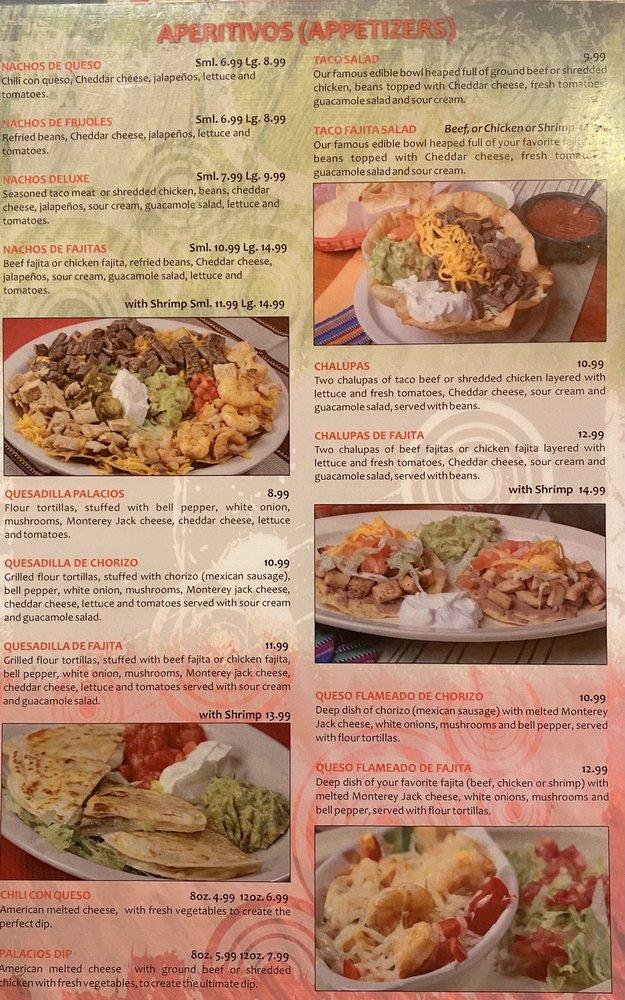 Menu at Palacios Mexican Restaurant, Palacios