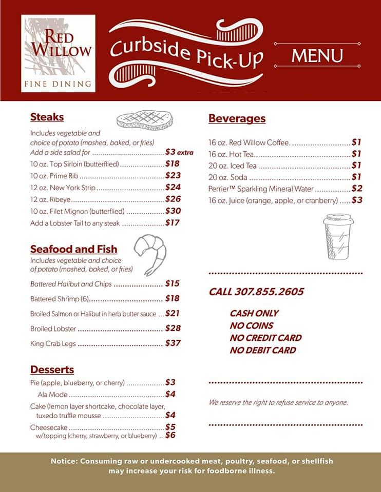 Menu at Red Willow Restaurant, Riverton