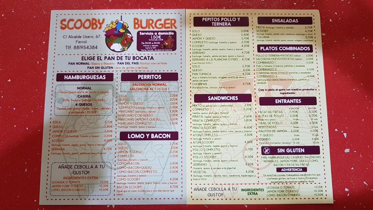 Menu at Scooby Burger de Ferrol restaurant, Ferrol