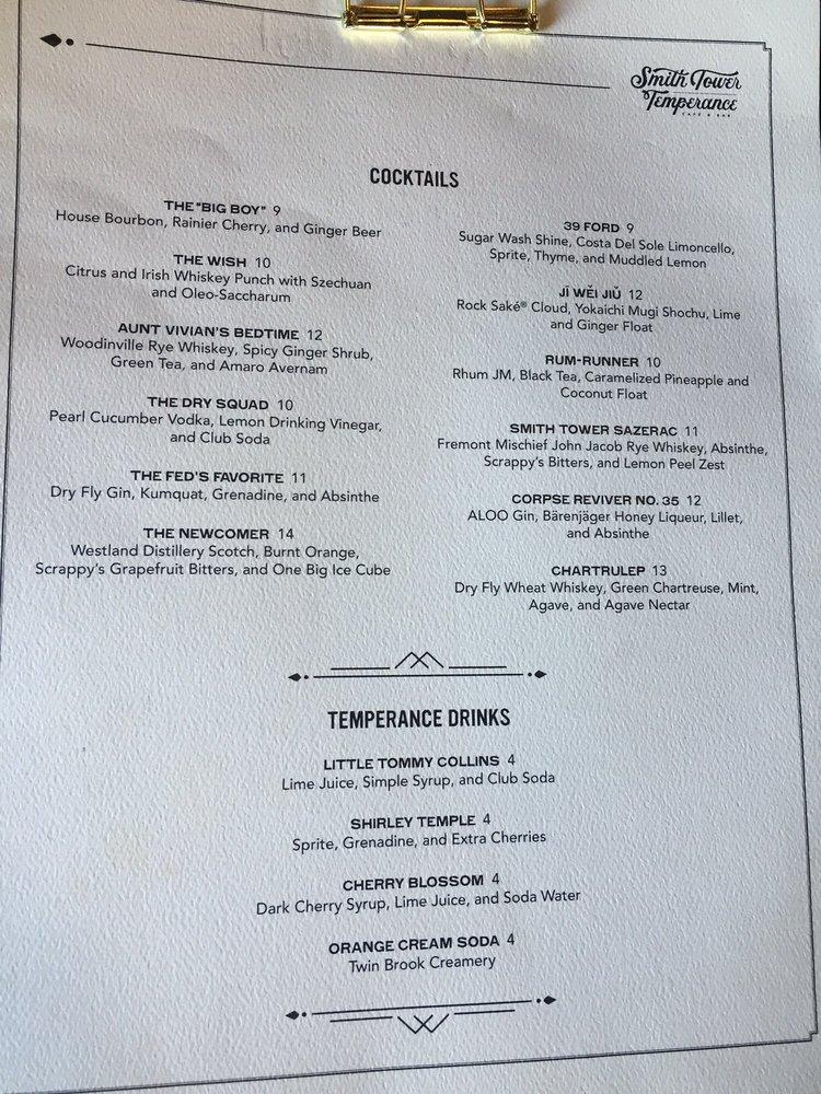 Menu at Smith Tower pub & bar, Seattle