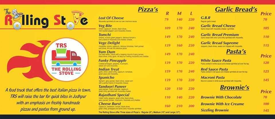 Menu at TRS: The Rolling Stove, Jodhpur