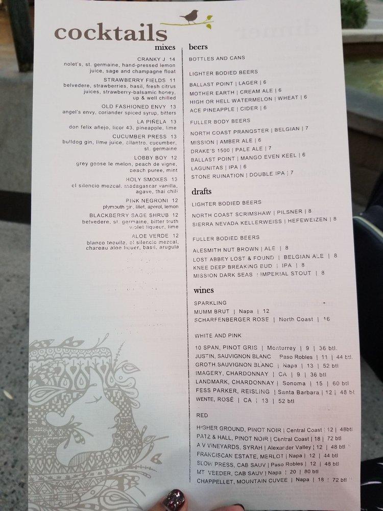 Menu at The Front Yard restaurant, Universal City