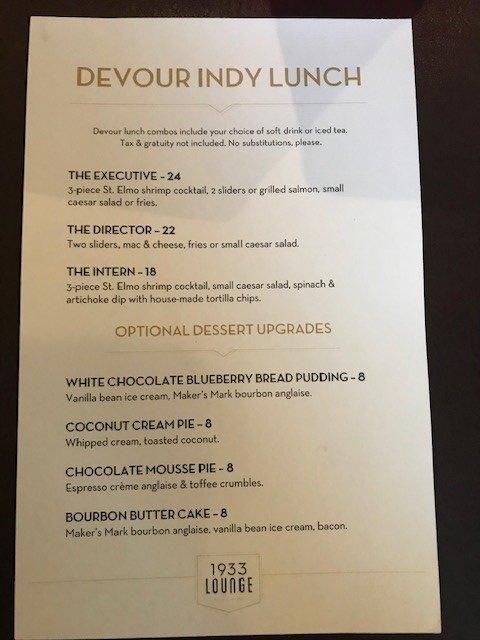 Menu at 1933 Lounge by St. Elmo pub & bar, Fishers, District N Dr Suite ...