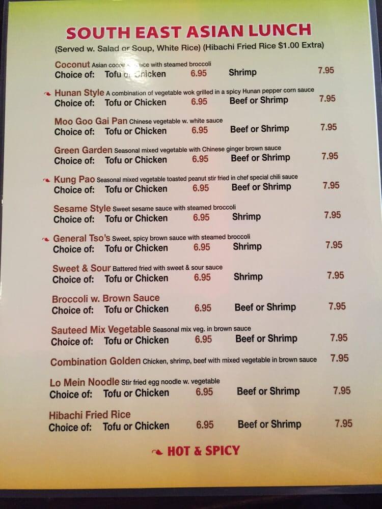 Carta de East Moon Japanese Steakhouse, Salisbury