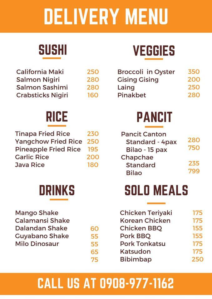 Menu at Fernando's Asian Cuisine restaurant, Virac