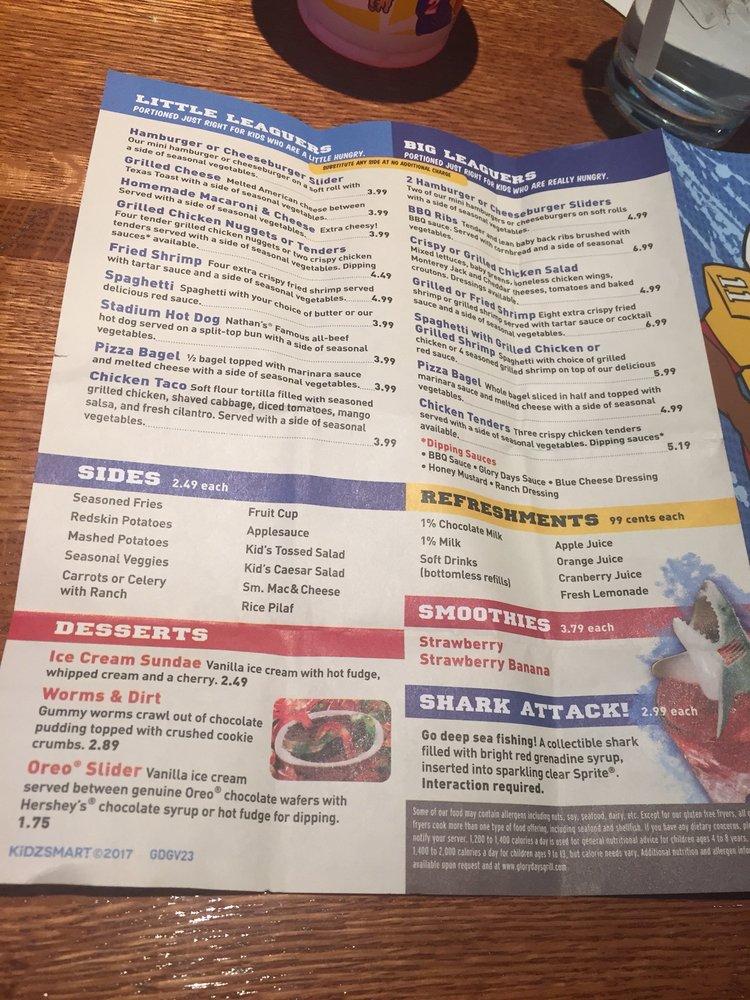Menu at Glory Days Grill pub & bar, Lincolnia