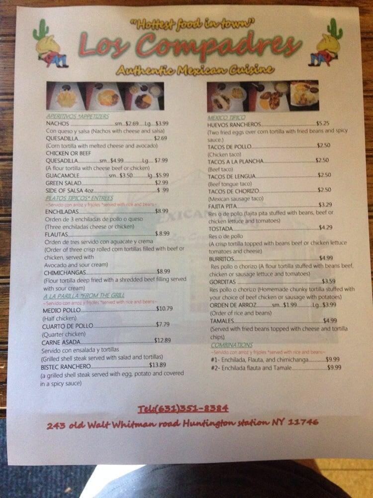 Menu at Los Compadres restaurant, Huntington Station, 243 Old Walt ...