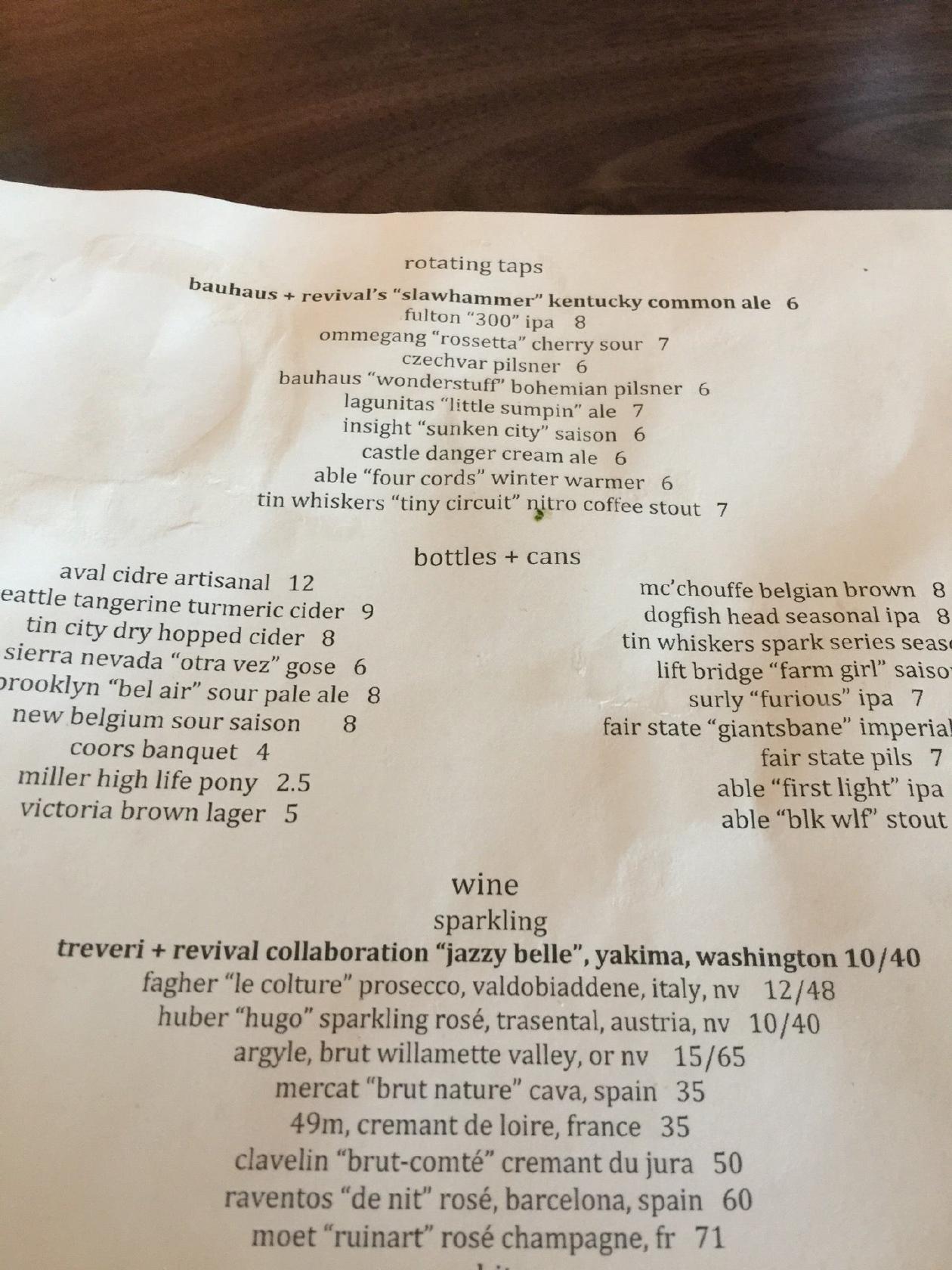 Menu at Revival St. Paul desserts, Saint Paul