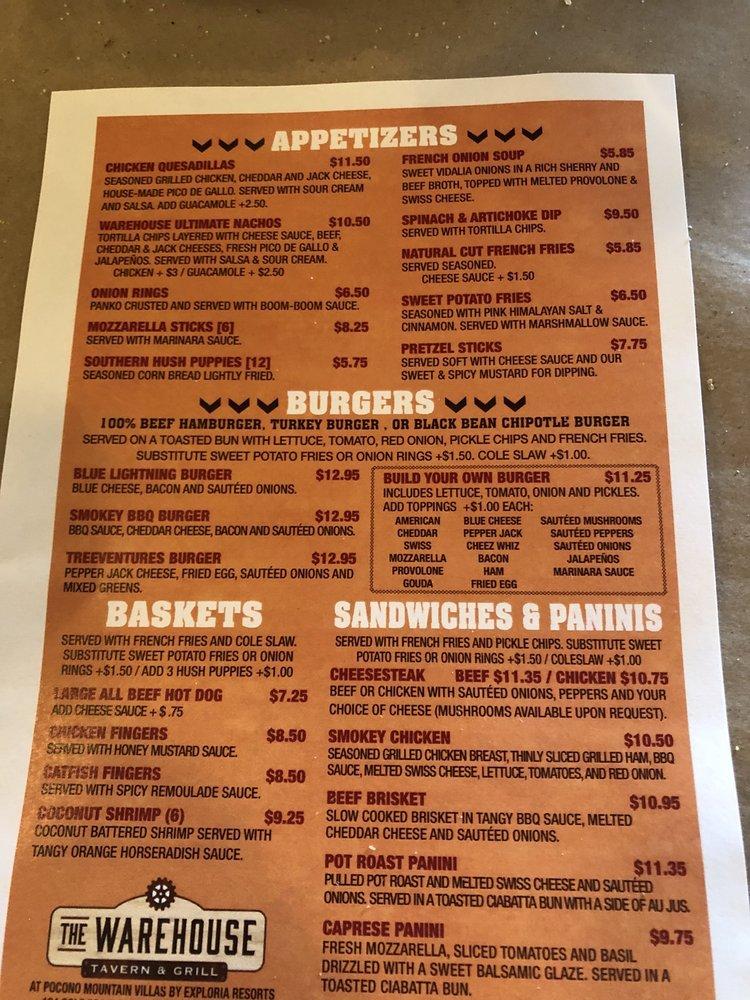 Menu at The Warehouse Tavern & Grill pub & bar, USA