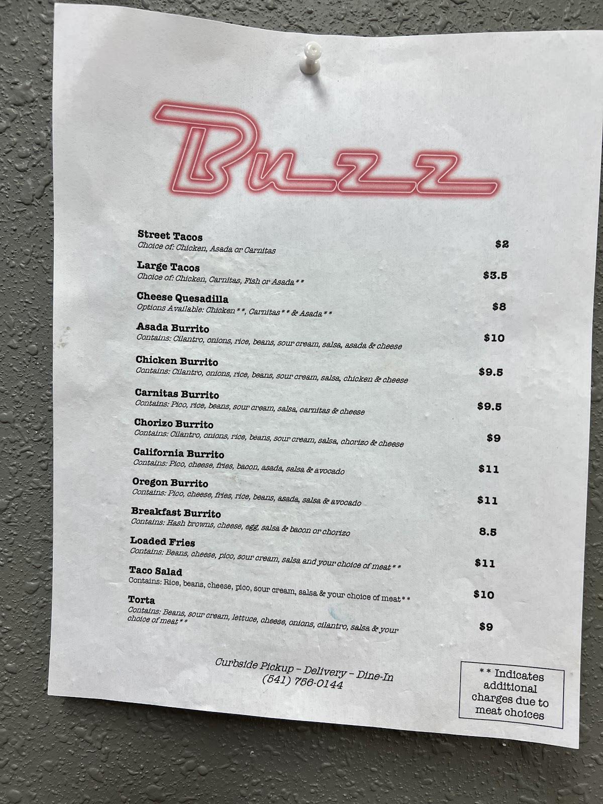 Menu at Buzz restaurant, North Bend, Virginia Ave # 147