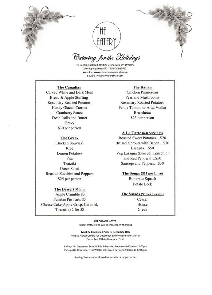 Menu at Centennial Road Eatery restaurant, Orangeville