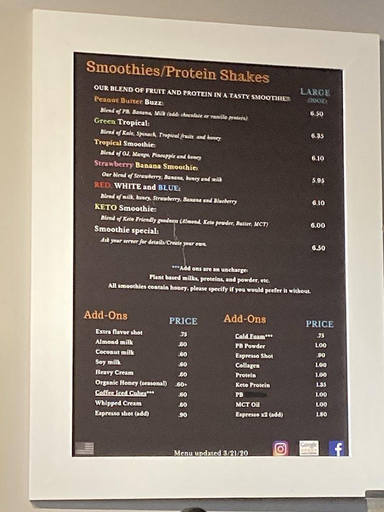 Menu at Crazy Horse Coffee restaurant, Washington
