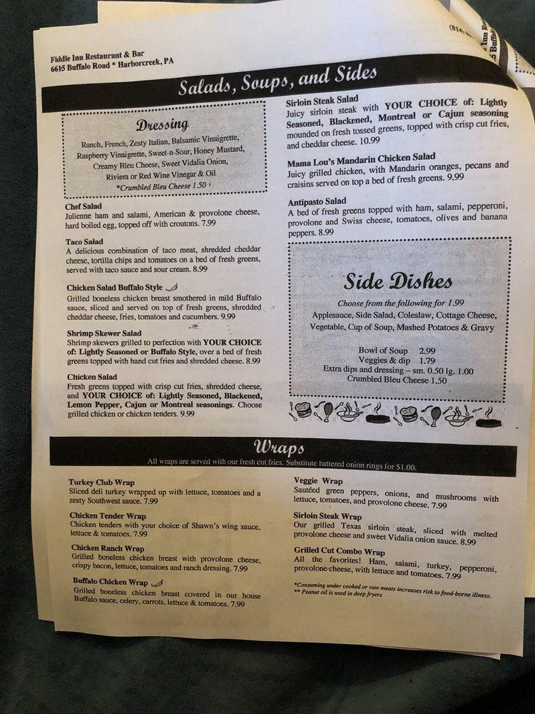 Menu at Fiddle Inn fast food, Northwest Harborcreek