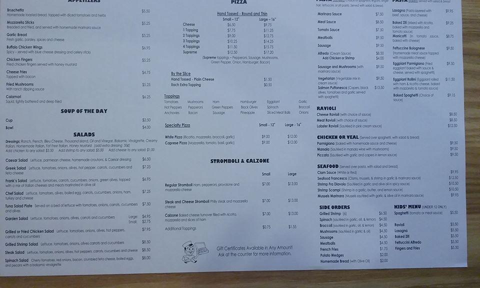 Menu at Francesco's Pizza Italian pizzeria, Winston-Salem, 930 Gramercy ...
