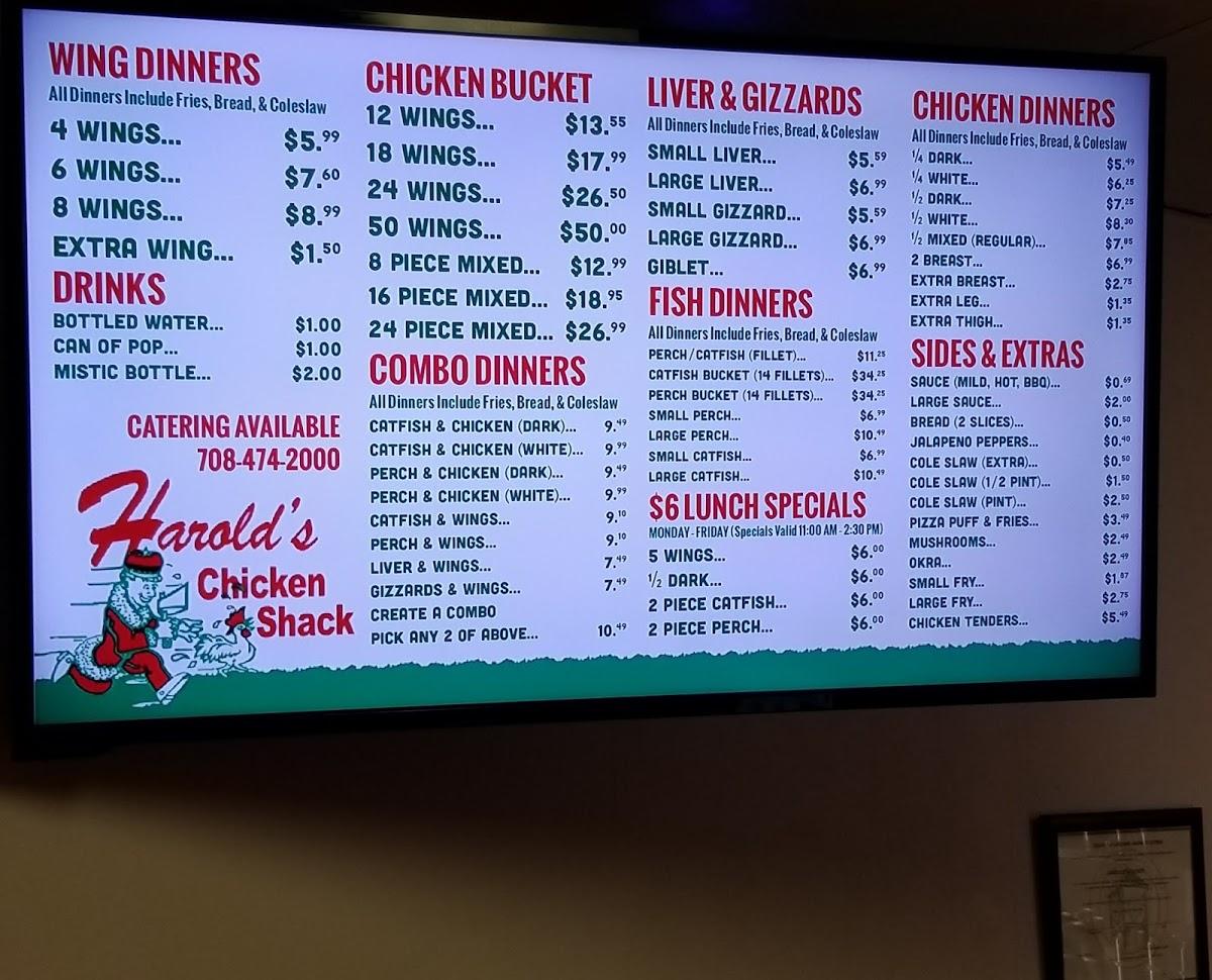 Menu at Harold's Chicken Shack restaurant, Lansing