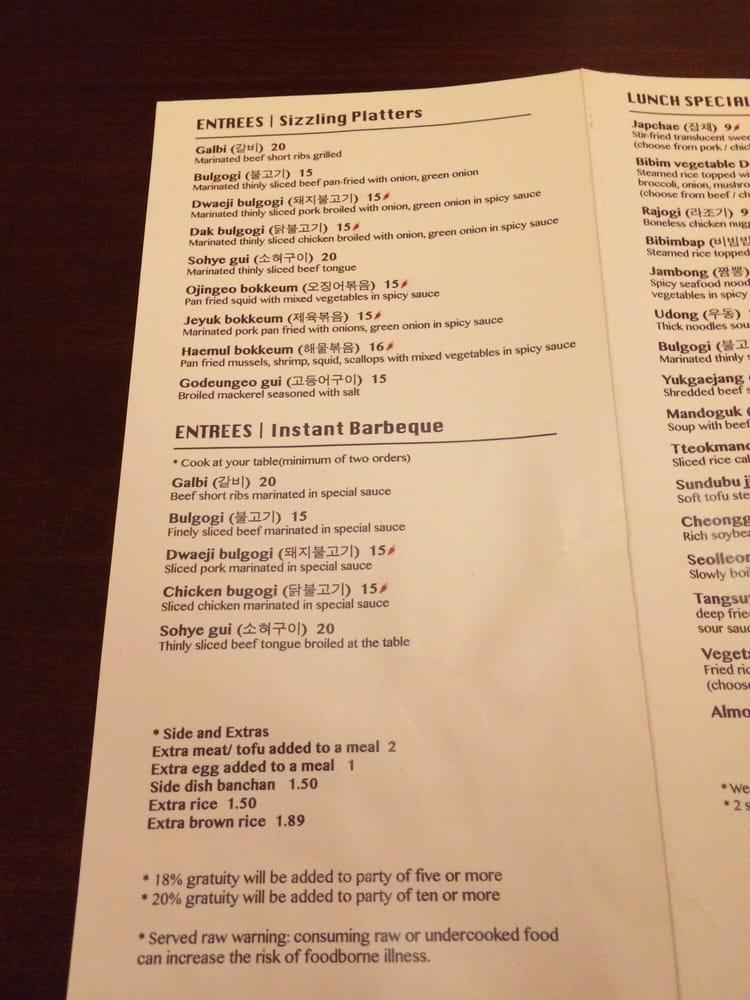Menu at Lee's Korean Restaurant, Louisville