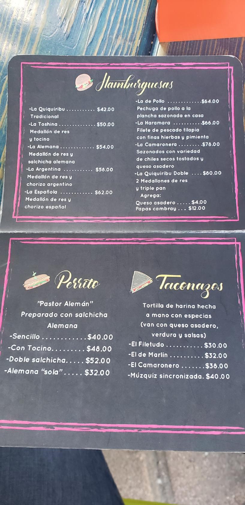 Menu at Quiquiribu Hamburguesas restaurant, Lagos de Moreno