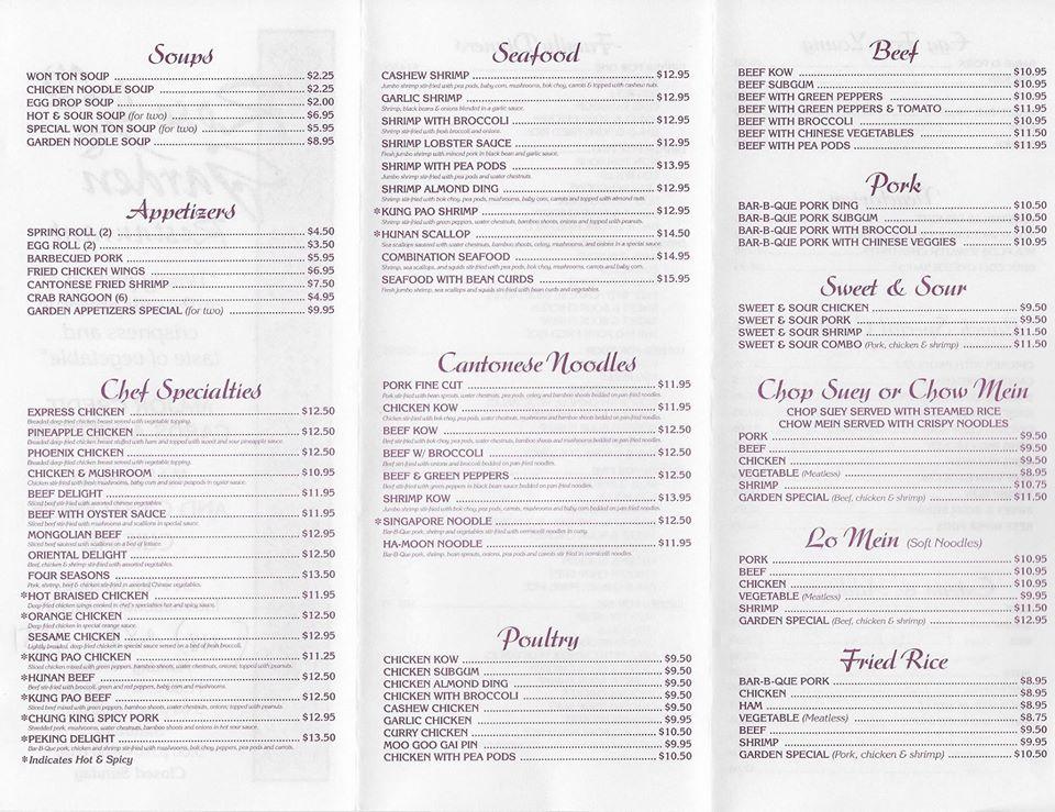 Menu at Rose Garden Restaurant, International Falls