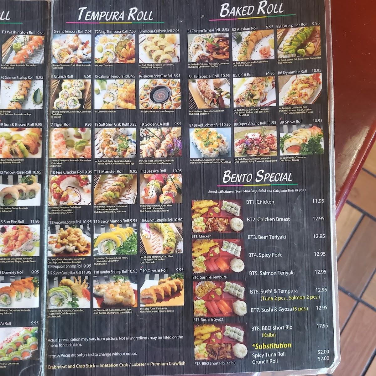 Menu at Samurai Sushi restaurant, Downey