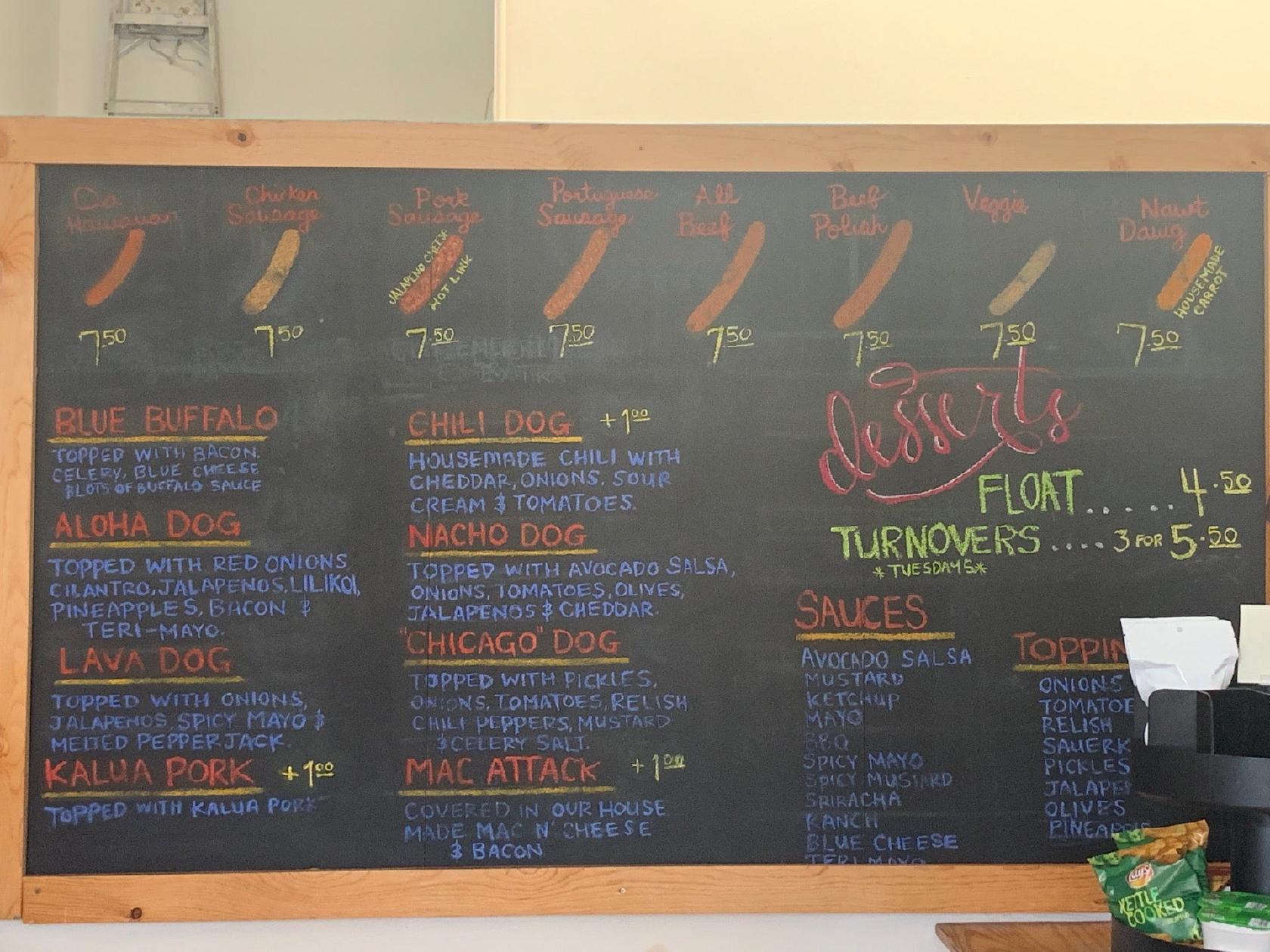 Menu at Saucy Dogs restaurant, Hilo