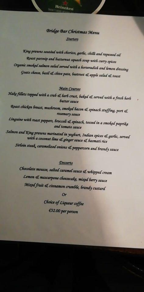 Menu at Bridge Bar Restaurant, Ramelton