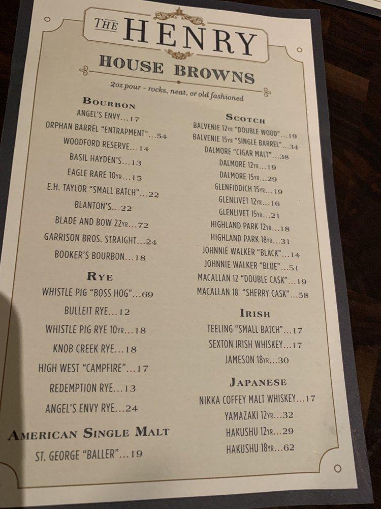 Menu at The Henry restaurant, Dallas, N Akard St Suite 250