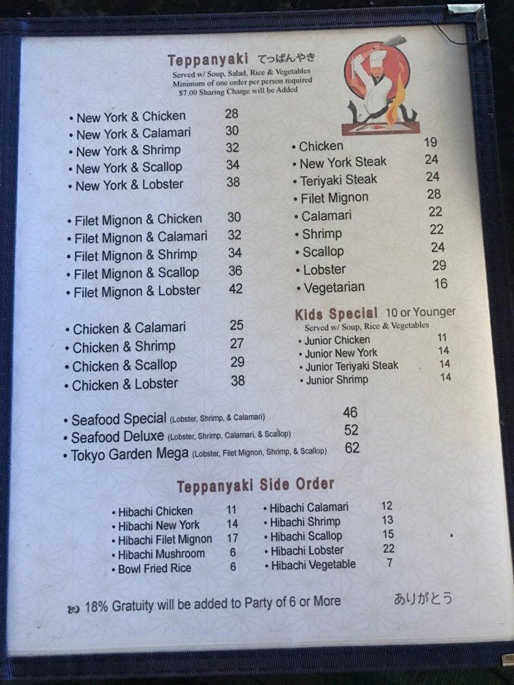 Menu at Tokyo Garden restaurant, Bakersfield, Ming Ave