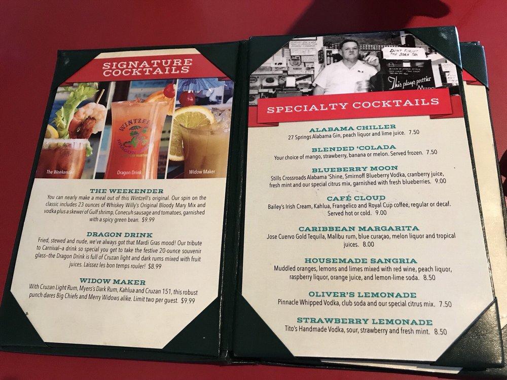 Menu at Wintzell's Oyster House restaurant, Mobile, 605 Dauphin St