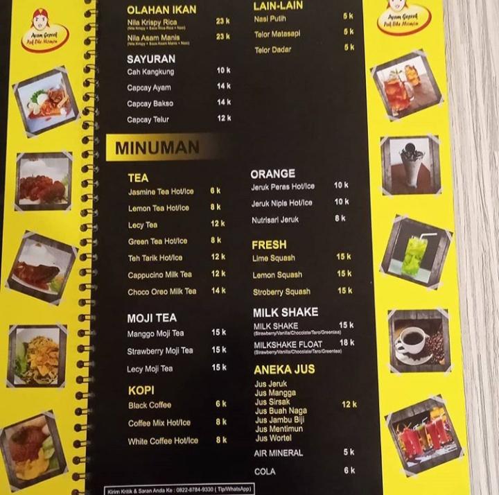 Menu at AYAM GEPREK & ANGKRINGAN PAK DHE MOMON - PADANG restaurant, Padang