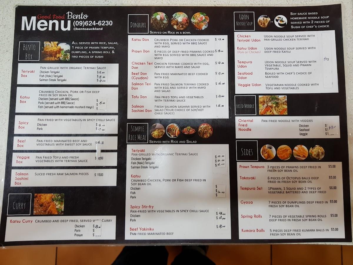 Menu at Bento Japanese Eatery restaurant, Auckland