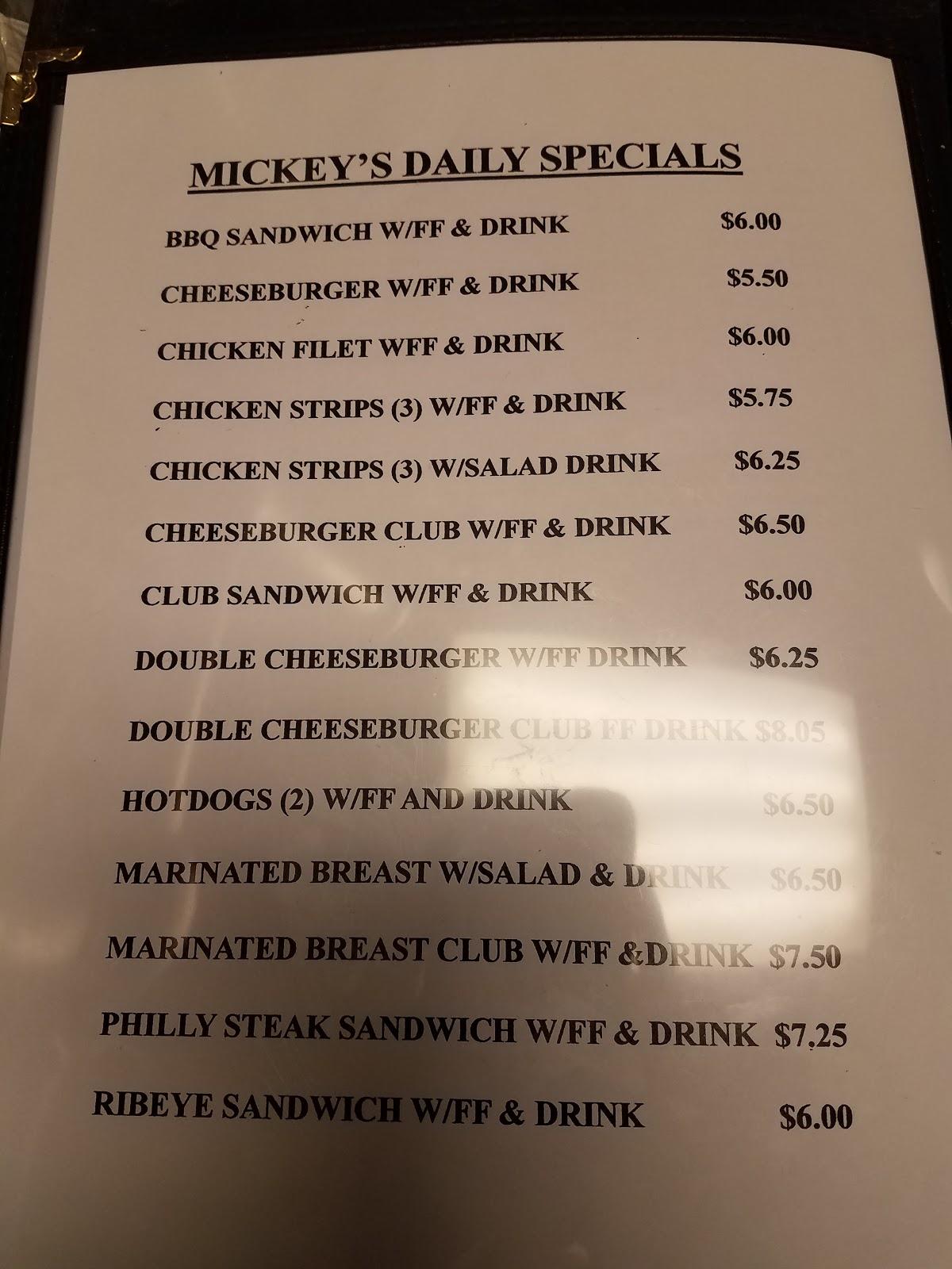 Menu at Mickey's restaurant, Pageland, 114 N Maple St
