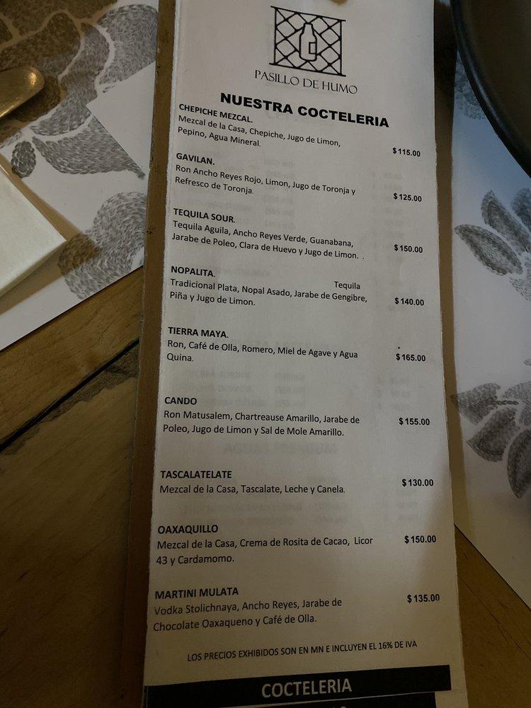 Menu at Pasillo de Humo restaurant, Ciudad López Mateos