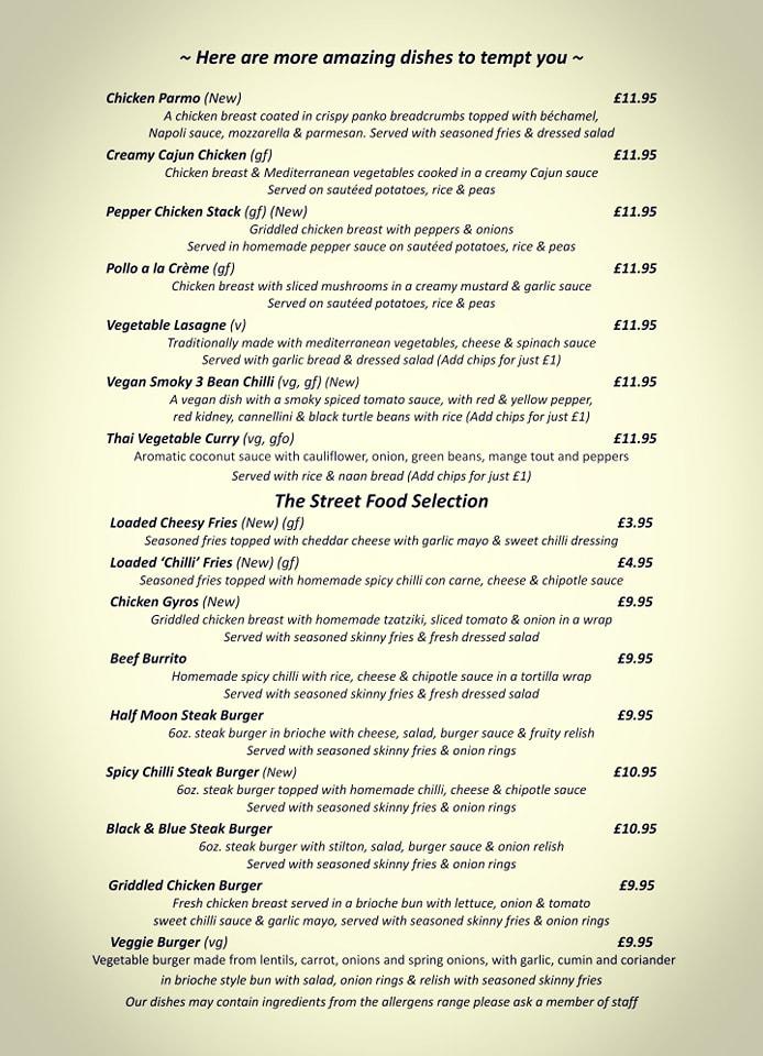 Menu at The Half Moon pub & bar, Cottingham