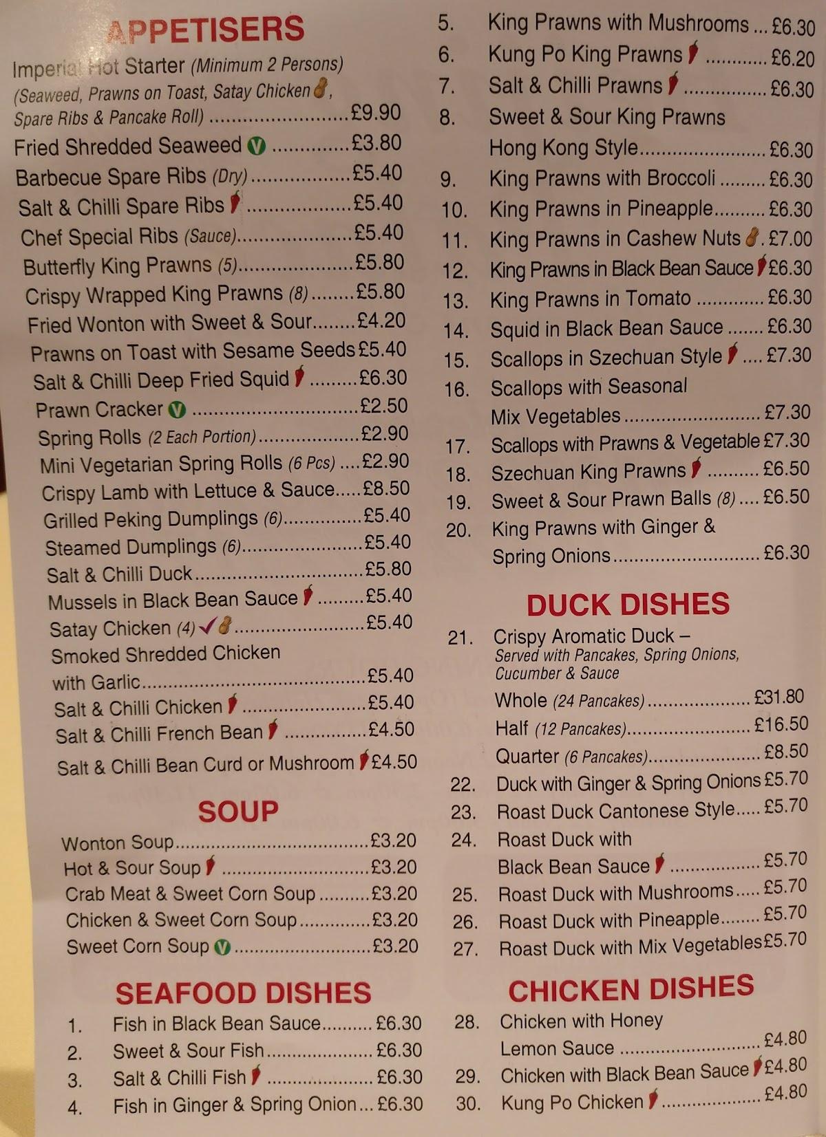 Menu at Beijing Palace Restaurant, Ashtead