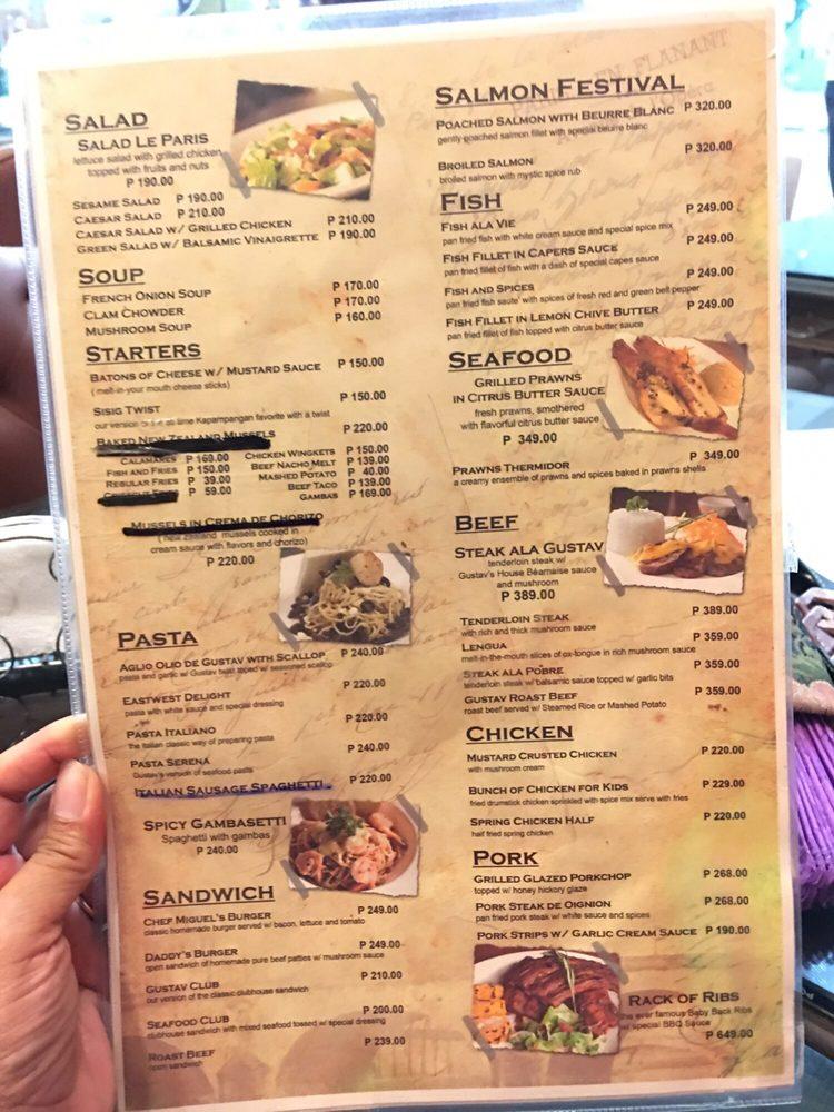 Menu at Gustav Cafe, Angeles, Manuel A. Roxas Highwa