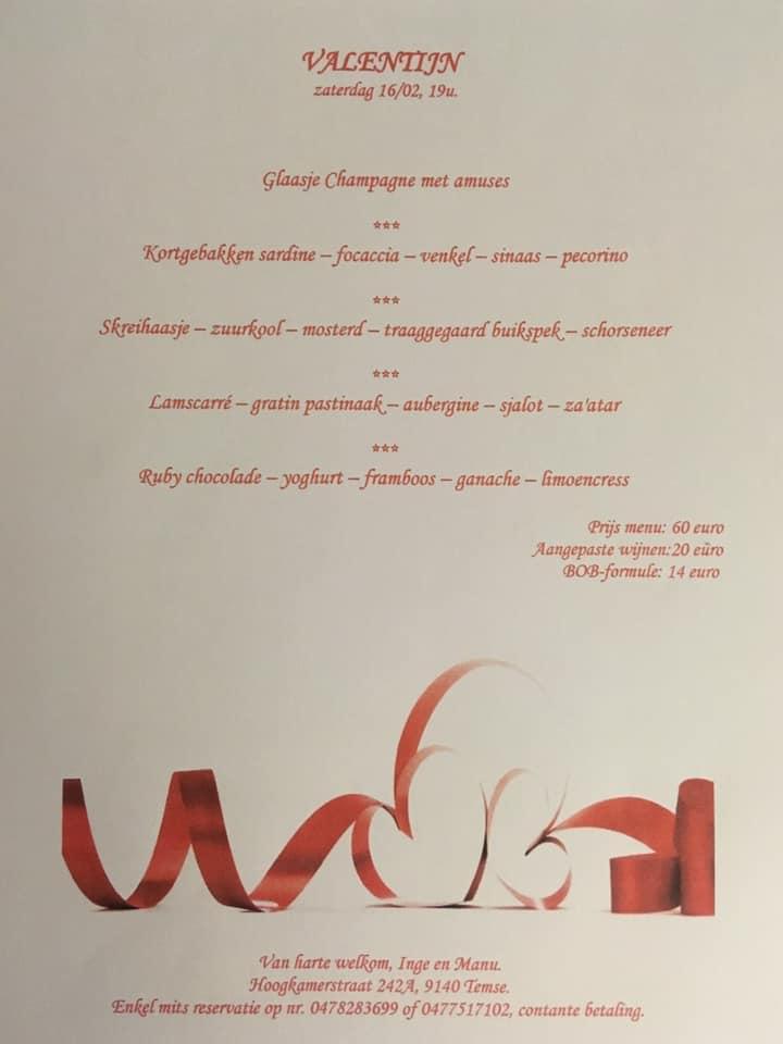 Menu at La Copa, Temse
