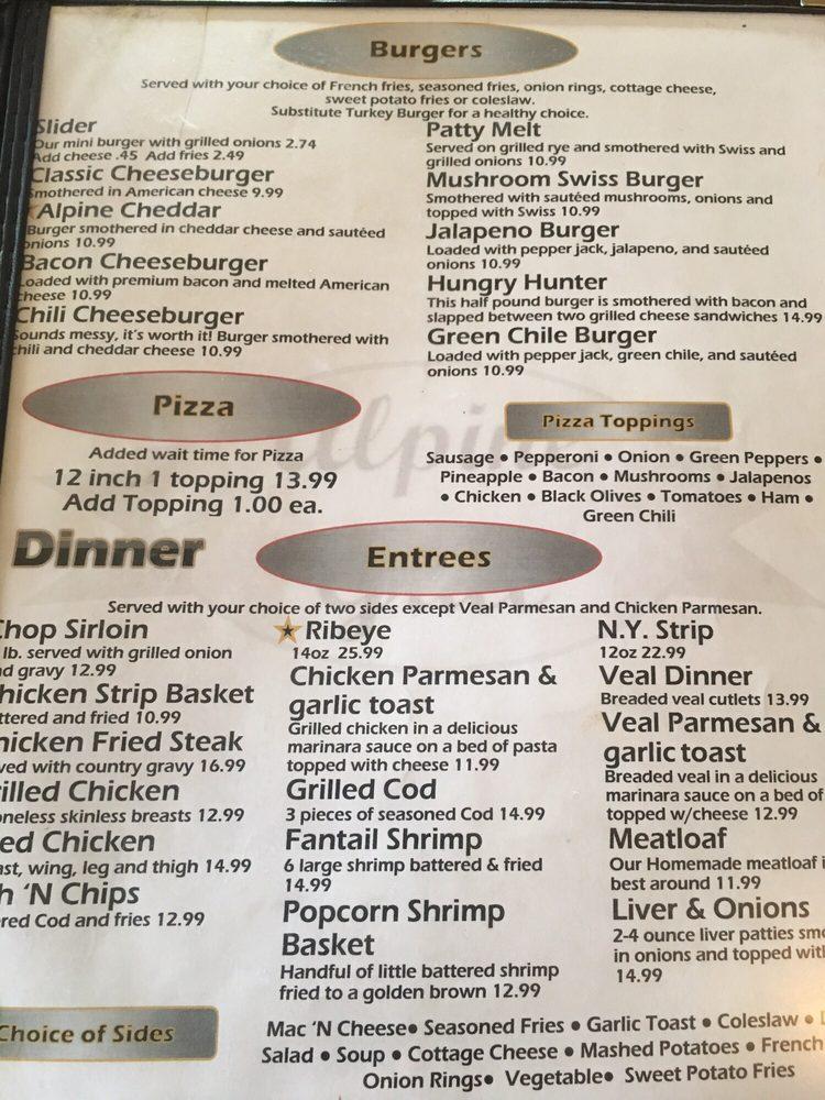 Menu at Alpine Grill & Still restaurant, Alpine