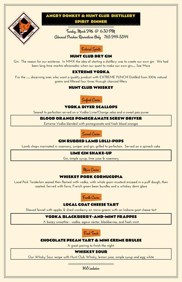 Menu at Angry Donkey pub & bar, Michigantown