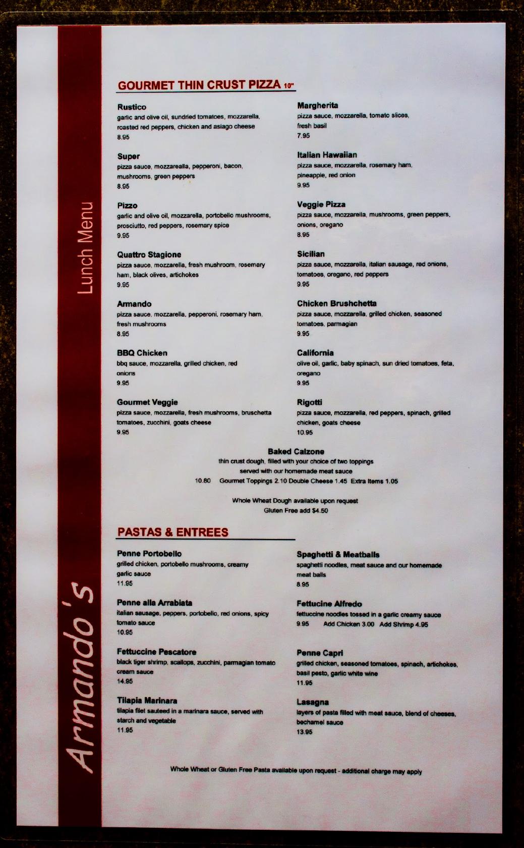 Menu at Armando's Pizza Amherstburg - Dine In & Delivery pizzeria ...