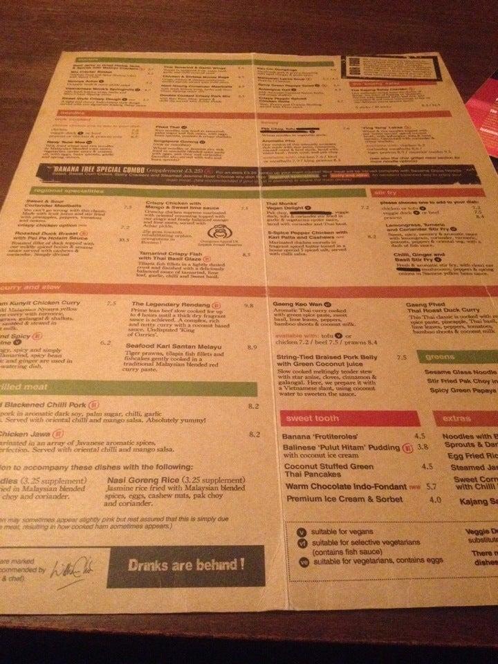 Menu at Banana Tree Islington restaurant, London, 412-416 St John St