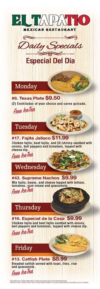 Menu at El Tapatio Mexican Restaurant, Granite Shoals