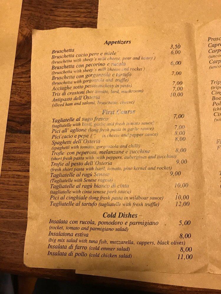 Menu da L'Osteria dei Rossi ristorante, Siena